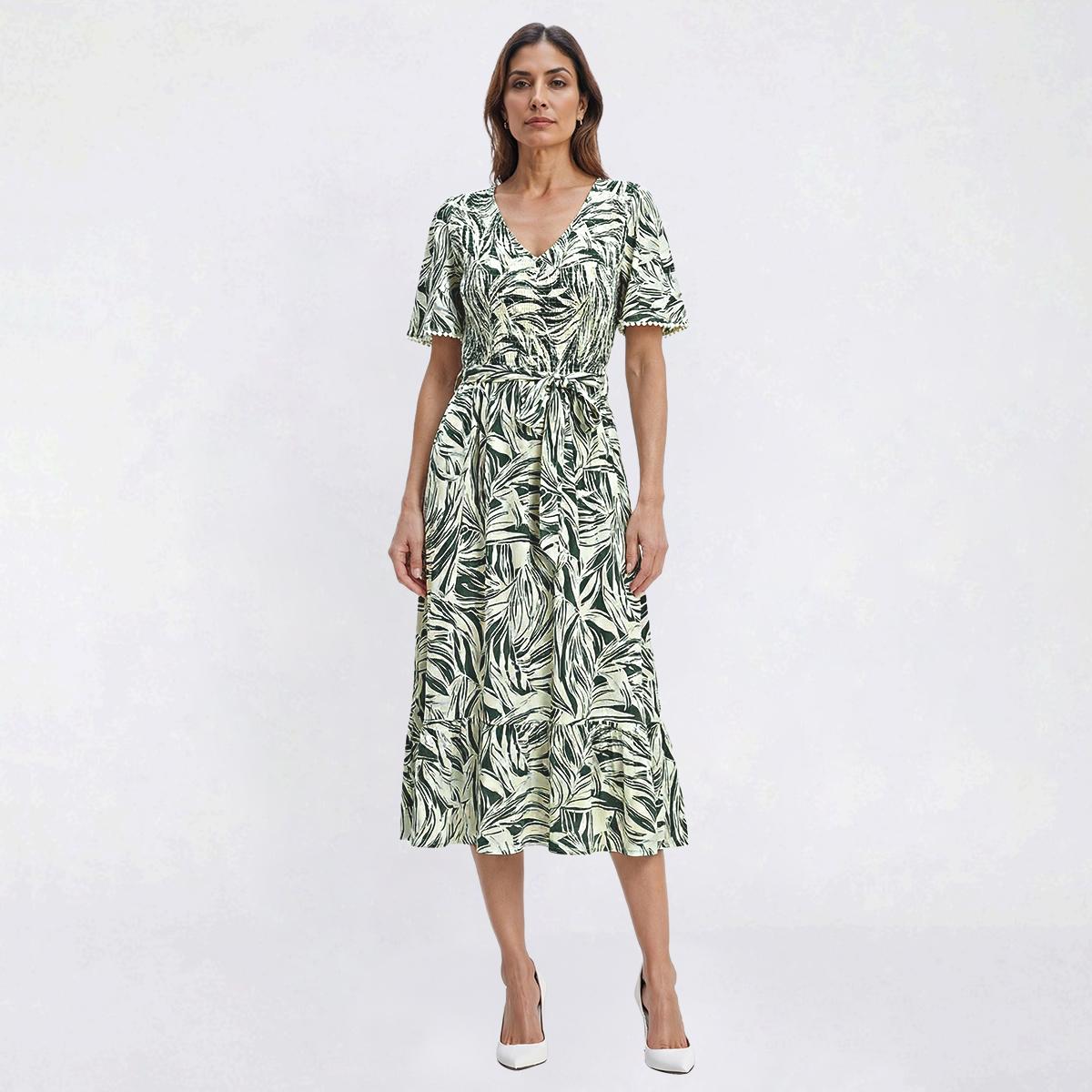 Click here for Womens Luxology Short Sleeve V Neck Tropical Leaf... prices